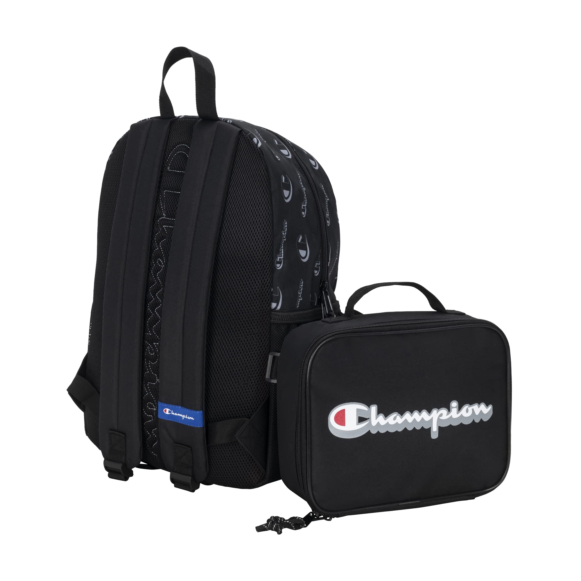 Champion 2-Piece Munch Backpack with Lunch Box Kit Bag (Black/Grey)