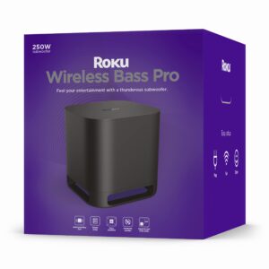 roku wireless bass pro, subwoofer for roku streambar, roku streambar pro, and roku wireless speakers