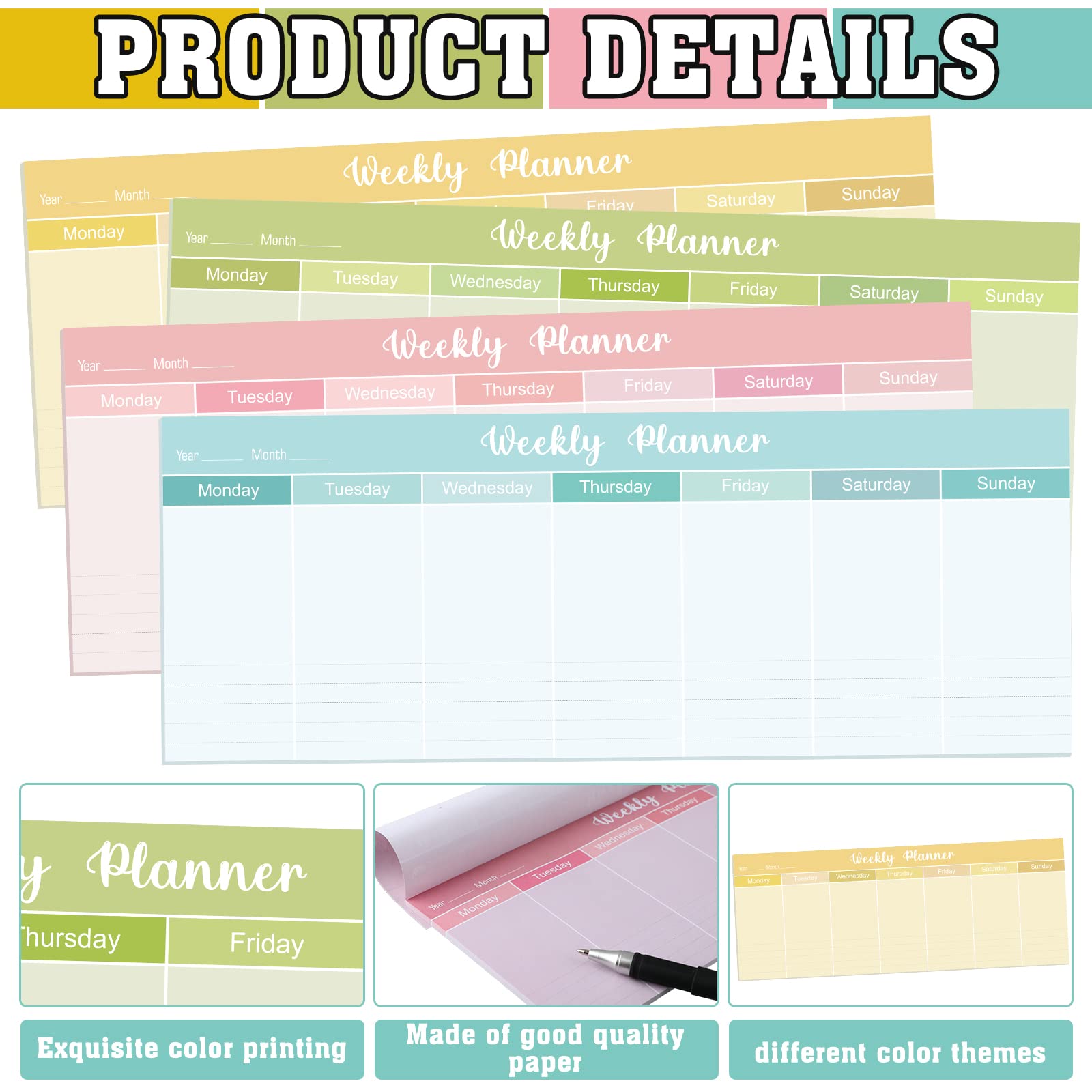 120 Sheets Weekly Planner Notepad Tear off Weekly Planning Pad Weekly to Do List Notepad Weekly Schedule Pad Weekly Calendar for Planner Habit Tracker Reminder Studying Office School Supplies