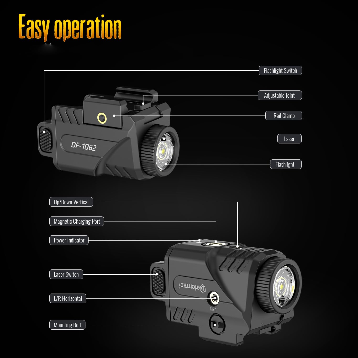 Defentac Pistol Light and Green Laser Sight Combo for Guns, 600lm Tactical Flashlight White LED and Green Beam Combo, Magnetic Charging