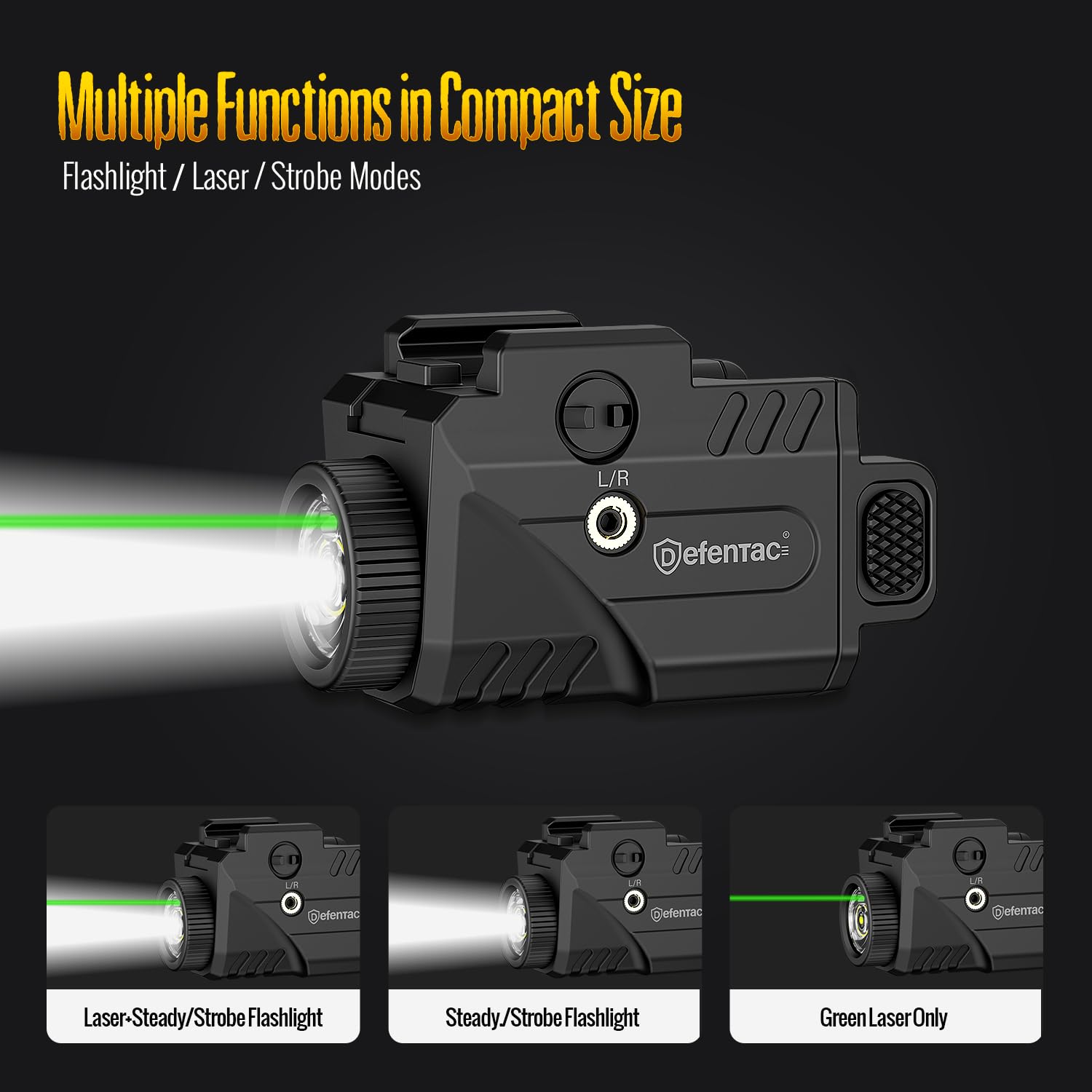 Defentac Pistol Light and Green Laser Sight Combo for Guns, 600lm Tactical Flashlight White LED and Green Beam Combo, Magnetic Charging