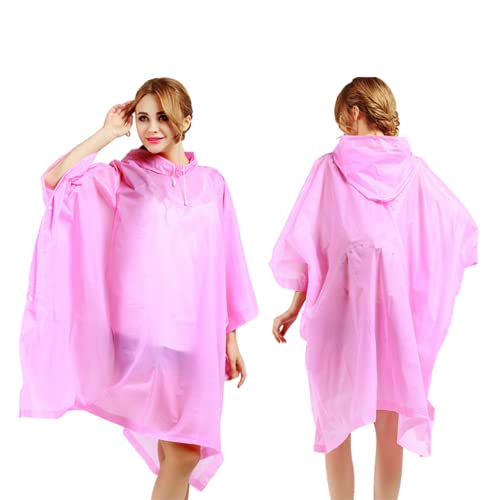 Saybearl Rain Ponchos for Adults Women Reusable Pink Raincoat with Drawstring Hood Men Waterproof EVA Rain Coats Family Pack for Travel Theme Park Camping Emergency Must Haves (2 Pack) (Pink Pink)