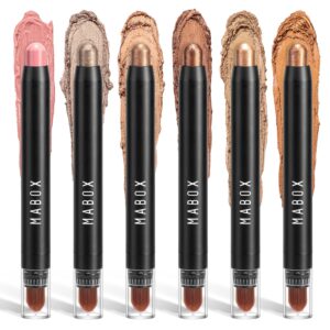 mabox eyeshadow stick 3pcs - neutral and brown metallic eye shadow stick makeup - creamy & waterproof eyeshadow brightener pencil for smoky, luminous and metallic eye makeup