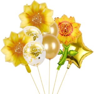 bieufbji sunflower birthday balloons aluminum foil sunflower shaped mylar balloons for sunflower theme party wedding baby shower decor (8pcs)