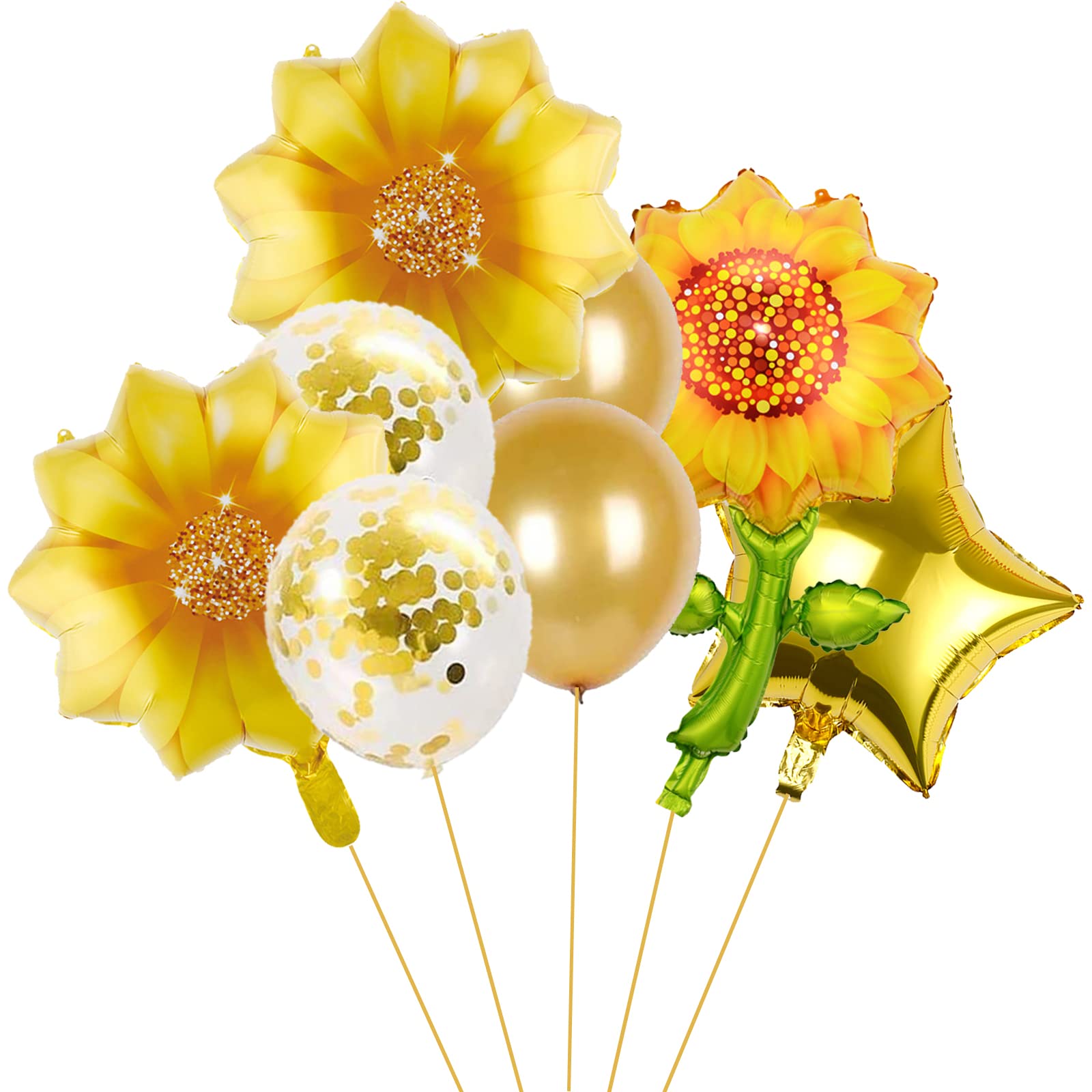 BIEUFBJI Sunflower Birthday Balloons Aluminum Foil Sunflower Shaped Mylar Balloons for Sunflower Theme Party Wedding Baby Shower Decor (8Pcs)