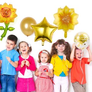 BIEUFBJI Sunflower Birthday Balloons Aluminum Foil Sunflower Shaped Mylar Balloons for Sunflower Theme Party Wedding Baby Shower Decor (8Pcs)