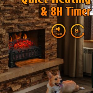 Electric Fireplace Logs Heater, Fireplace Insert with Realistic Fake Fire, 4 Flame Brightness, Remote Control, 8H Timer, Overheat Protection, Ember Bed Heater for Living Room, Christmas Decor, 1500W