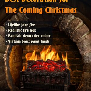 Electric Fireplace Logs Heater, Fireplace Insert with Realistic Fake Fire, 4 Flame Brightness, Remote Control, 8H Timer, Overheat Protection, Ember Bed Heater for Living Room, Christmas Decor, 1500W