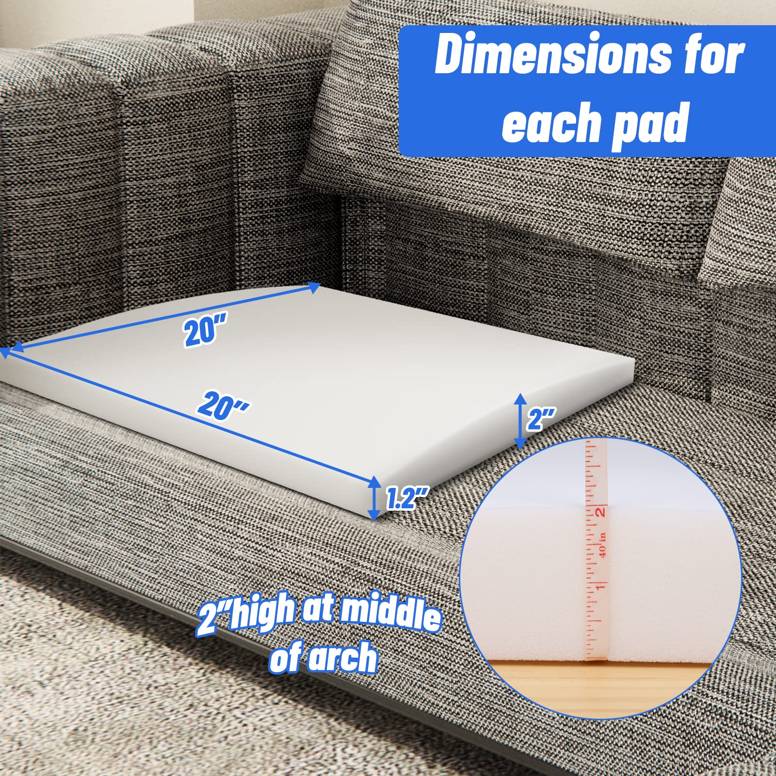 E-SDS Couch Cushion Support for Sagging Seat, High-Density Foam Cushion Repair Replacement（2" x 20" x 20", Set of 2）