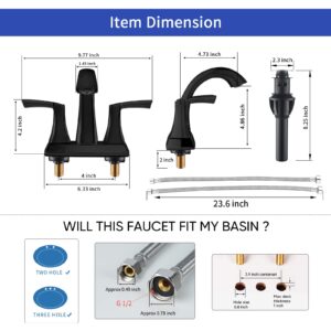 VXV Bathroom Faucet Matte Black, 2 Handles Low Arc Bathroom Sink Faucets, 4 Inch Centerset Bathroom Lavatory Faucets, Bathroom Faucets Set with Pop-up Drain & Faucet Supply Lines (MB)