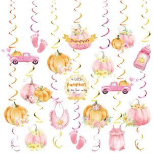 60 pcs little pumpkin hanging swirls autumn thanksgiving baby shower party decoration a little pumpkin is on her way hanging decor pink floral pumpkin ceiling swirl for fall baby shower girl birthday