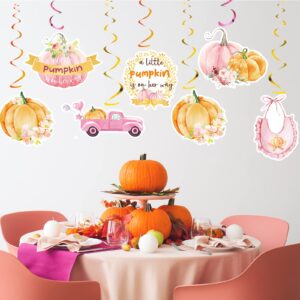 60 Pcs Little Pumpkin Hanging Swirls Autumn Thanksgiving Baby Shower Party Decoration a Little Pumpkin Is on Her Way Hanging Decor Pink Floral Pumpkin Ceiling Swirl for Fall Baby Shower Girl Birthday