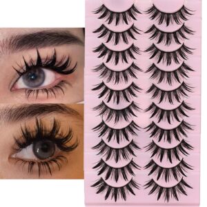 dslong 10 pairs manga lashes wet look lashes effect cat eye lashes extension fluffy spiky mink lashes japanese cosplay styles anime fake eyelashes reusable