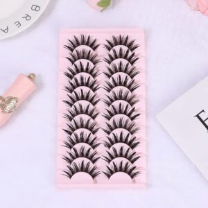 DSLONG 10 Pairs Manga Lashes Wet Look Lashes Effect Cat Eye Lashes Extension Fluffy Spiky Mink Lashes Japanese Cosplay Styles Anime Fake Eyelashes Reusable