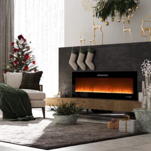 Tangkula 50 Inches Electric Fireplace Insert, Reccessed and Wall Mounted 5,000 BTU Electric Fire Place,with 2 Heat Settings, 0.5-12H Timer, Dual Control, 9 Flame Colors & 5 Flame Brightness