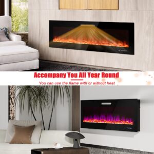 Tangkula 50 Inches Electric Fireplace Insert, Reccessed and Wall Mounted 5,000 BTU Electric Fire Place,with 2 Heat Settings, 0.5-12H Timer, Dual Control, 9 Flame Colors & 5 Flame Brightness