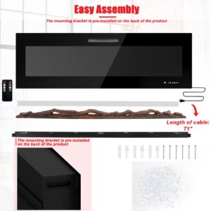 Tangkula 50 Inches Electric Fireplace Insert, Reccessed and Wall Mounted 5,000 BTU Electric Fire Place,with 2 Heat Settings, 0.5-12H Timer, Dual Control, 9 Flame Colors & 5 Flame Brightness