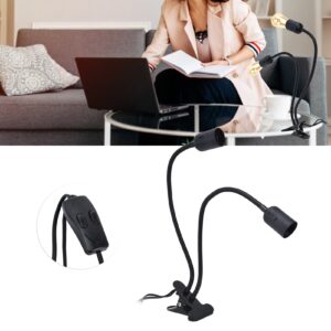 Luqeeg Clip Desk Lamp Socket, E26/E27 Reading Light Stand Clamp Lamp Fixture, 360 Degrees Two Head Clip on Light Bulb Holder with On/Off Switch and Clamp for Headboard Video Study Work, Black(#1)