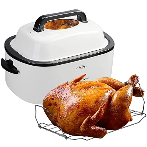 Electric Roaster, Roaster Oven 26 Quart with Self-Basting Lid, Turkey Roaster Oven with Removable Pan and Rack, Adjustable Temperature Control Powerful 1450W Stainless Steel Roaster Oven, White