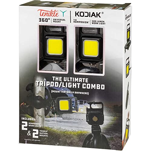 Tenikle 360° Universal Mount and Kodiak Kompanion 500 Lumen Work Light, The Ultimate Tripod and Light Combo, 2 Pack