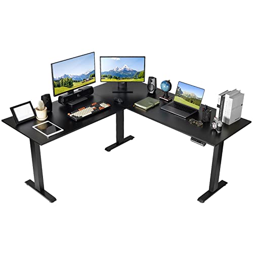 OUTFINE L Shaped Triple Motor Height Adjustable Standing Desk Electric Triple Motor Home Office Stand Up Computer Workstation