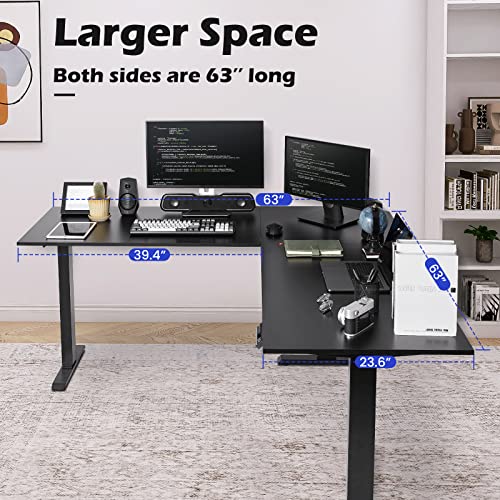 OUTFINE L Shaped Triple Motor Height Adjustable Standing Desk Electric Triple Motor Home Office Stand Up Computer Workstation