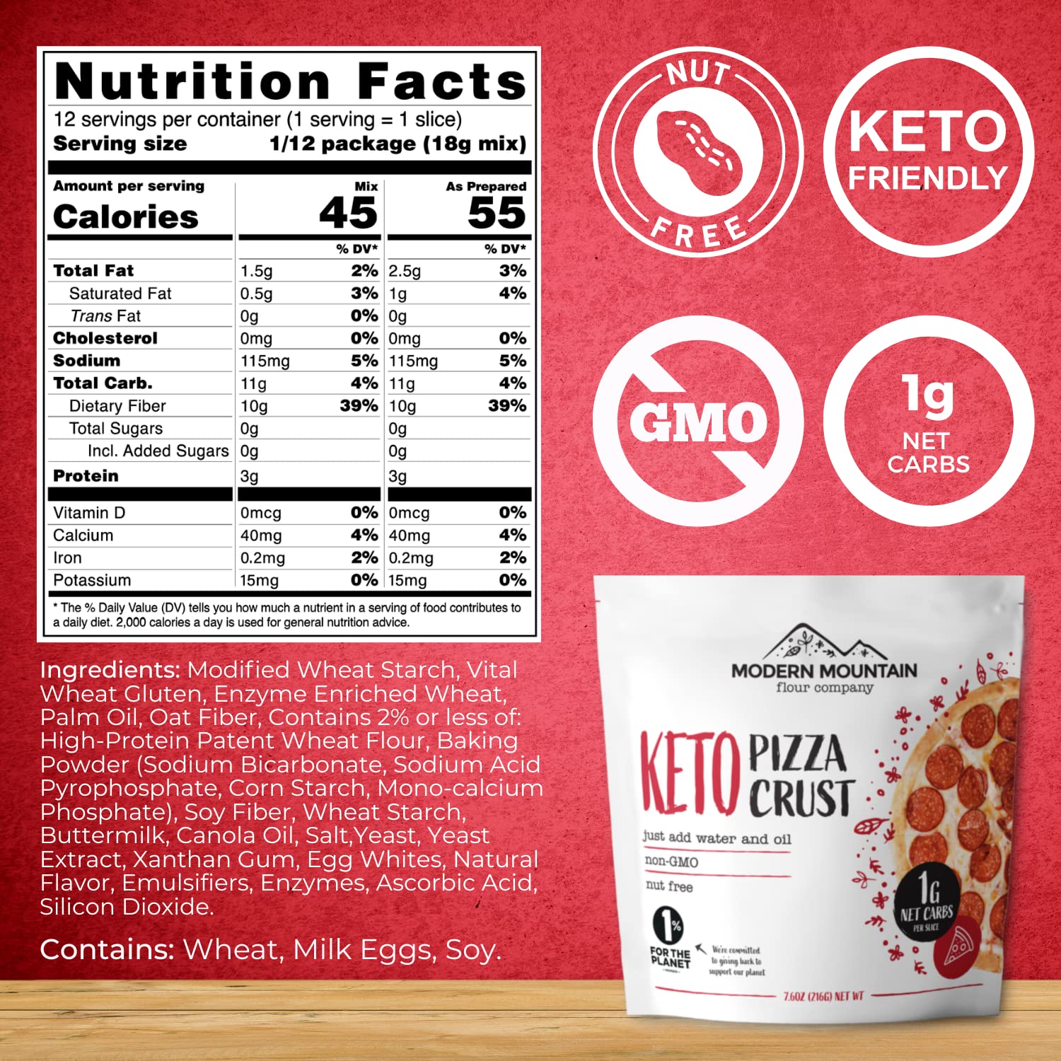 Keto Pizza Crust - Low Carb and Keto Friendly - Only 1g Net Carbs - Incredible Taste and Texture - Zero Sugar - Just Add Water and Oil - Keto Has Never Been So Easy - Keto Food - No Almond Flour - Non-GMO Sourced (7.6oz Mix) (1-Pack)