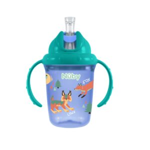 Nuby 2-Handle No-Spill Flip-it Fat Straw Printed Cup - 8oz/ 240 ml, 12+ Months, 1pk Prints May Vary