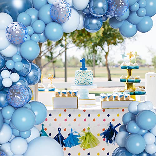 143Pcs Blue Balloons Arch Garland Kit, Different Size Metallic Blue Macaron Confetti Balloons for Boys Blue Birthday Baby Shower Wedding Ocean Themed Party Background Decorations Supplies