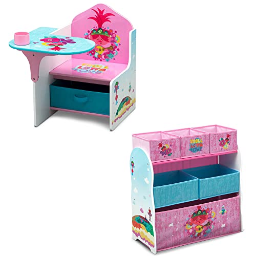 Delta Children Chair Desk with Storage Bin + Design and Store 6 Bin Toy Storage Organizer, Trolls World Tour (Bundle)