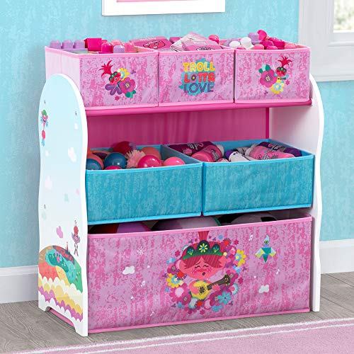 Delta Children Chair Desk with Storage Bin + Design and Store 6 Bin Toy Storage Organizer, Trolls World Tour (Bundle)