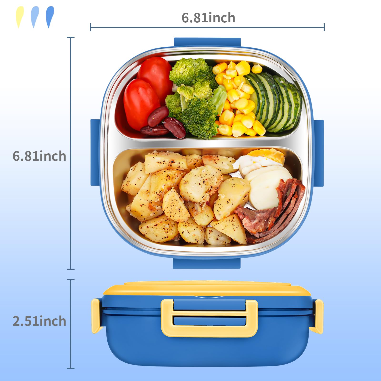 Pedeco Stainless Steel Kid Bento Box,Leak-Proof,3-Compartment,Lunch Box with Portable Cutlery-Ideal Portion Sizes