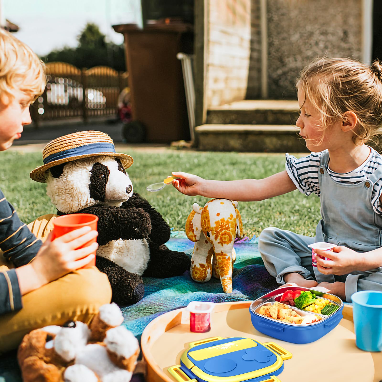 Pedeco Stainless Steel Kid Bento Box,Leak-Proof,3-Compartment,Lunch Box with Portable Cutlery-Ideal Portion Sizes