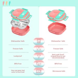 PEDECO Stainless Steel Kid Bento Box,4-Sided Lock Catch,Leak-Proof,3-Compartment,Lunch Box With Portable Cutlery-Ideal Portion Sizes (500ML) for Kids/Toddler-BPA-Free,Dishwasher Safe(Coral Pink)