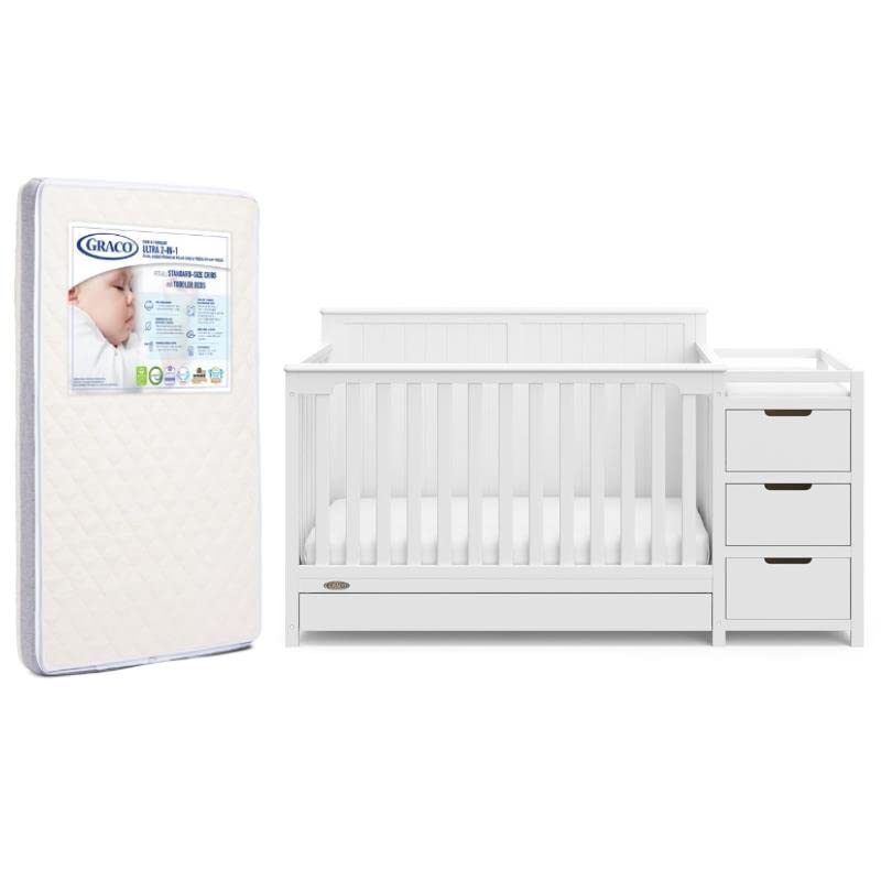 Home Square 2-Piece Set with 4-in-1 Crib Changer & Crib Mattress in White