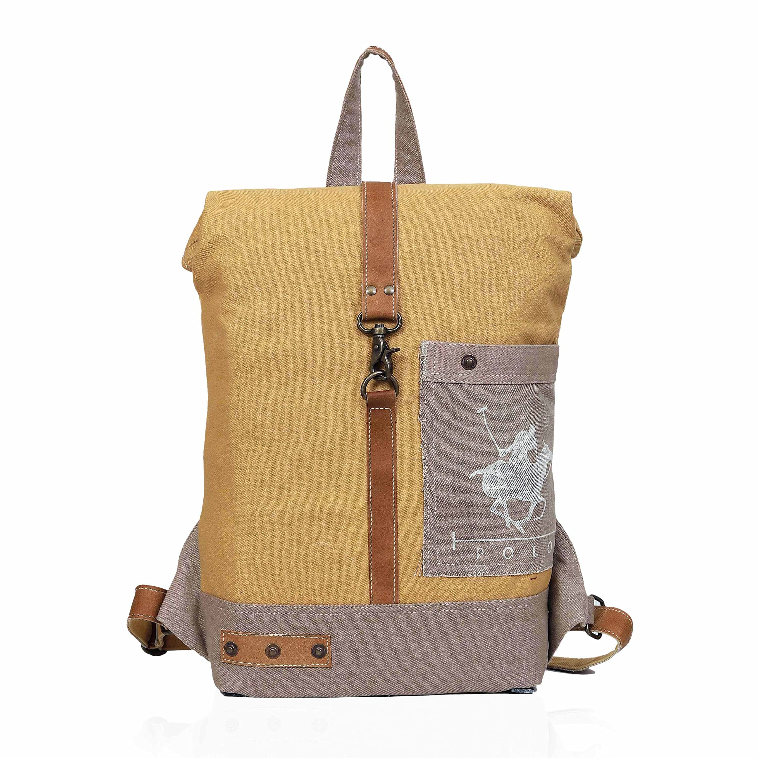 CLA Bags, 20 Inch Upcycle Canvas & Cowhide Leather rucksack for women, canvas backpack for women