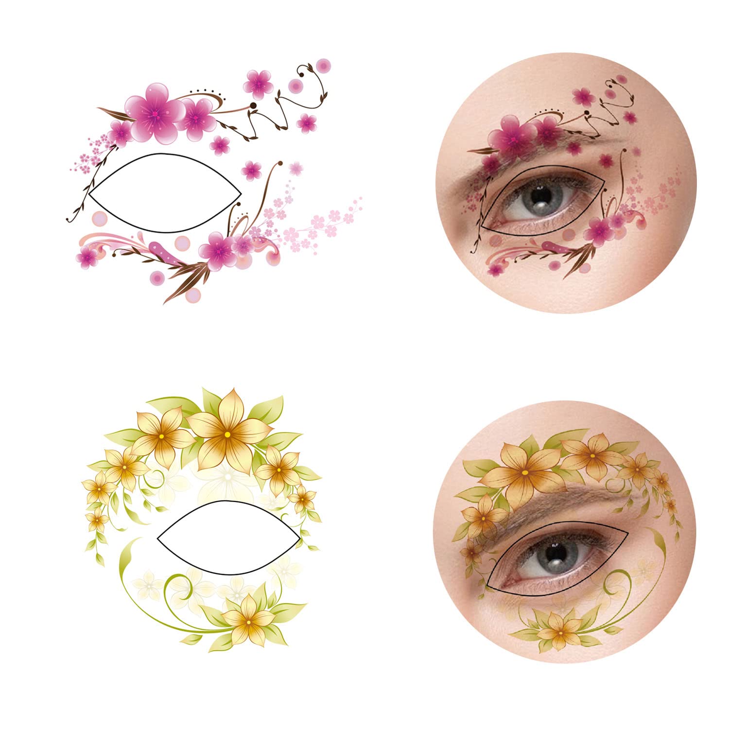 24pcs Eye Temporary Tattoos Face Eyeshadow Makeup Stickers Eyeliner Decals for Halloween Carnival Christmas Masquerade Party