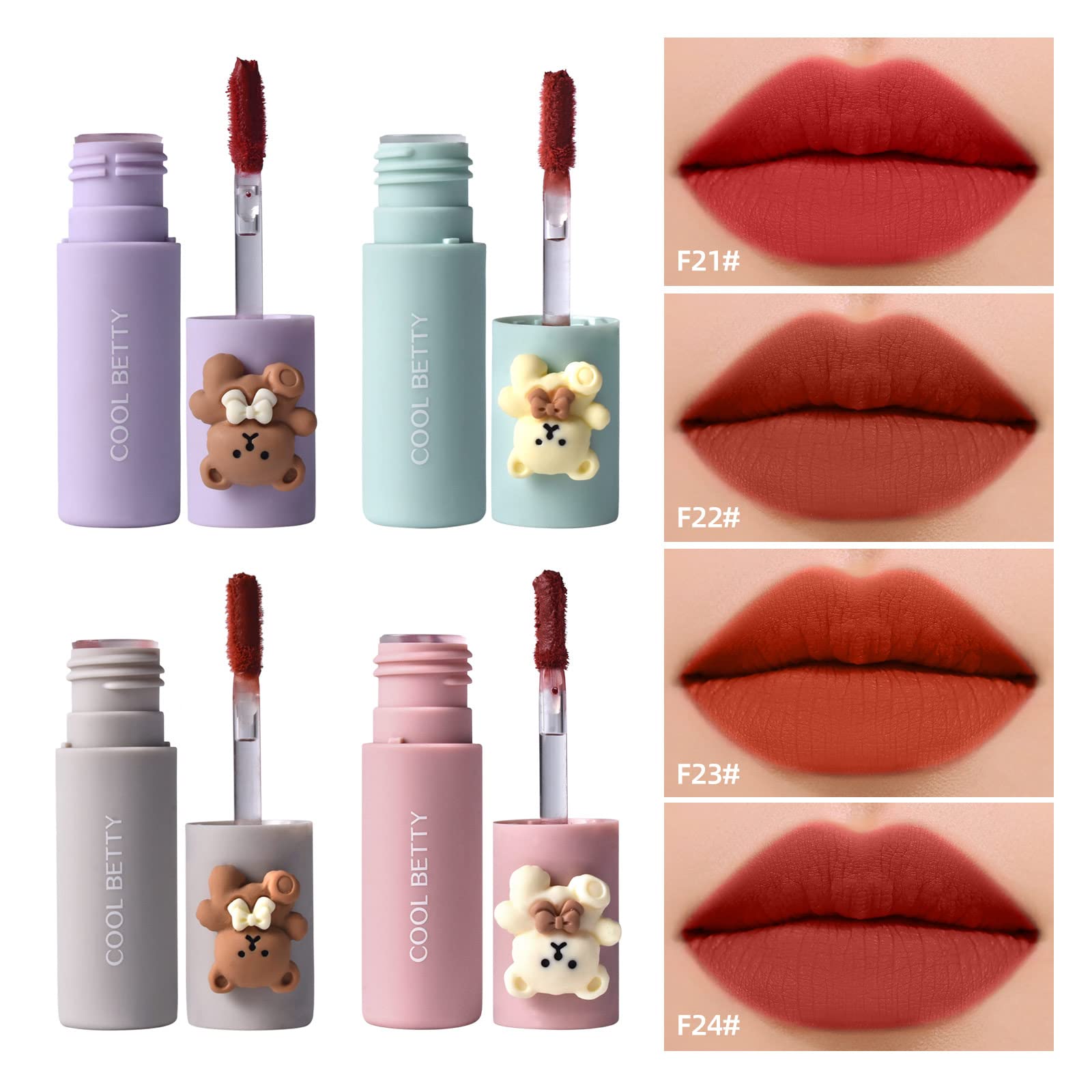 ICE LOVE Matte Velvet Lip Gloss, Velvet Fog Lip Muddy Texture,Long Lasting,Non-Stick Cup,Waterproof Feminine Lipstick, for Lips and Cheeks. (IL-21038x4)