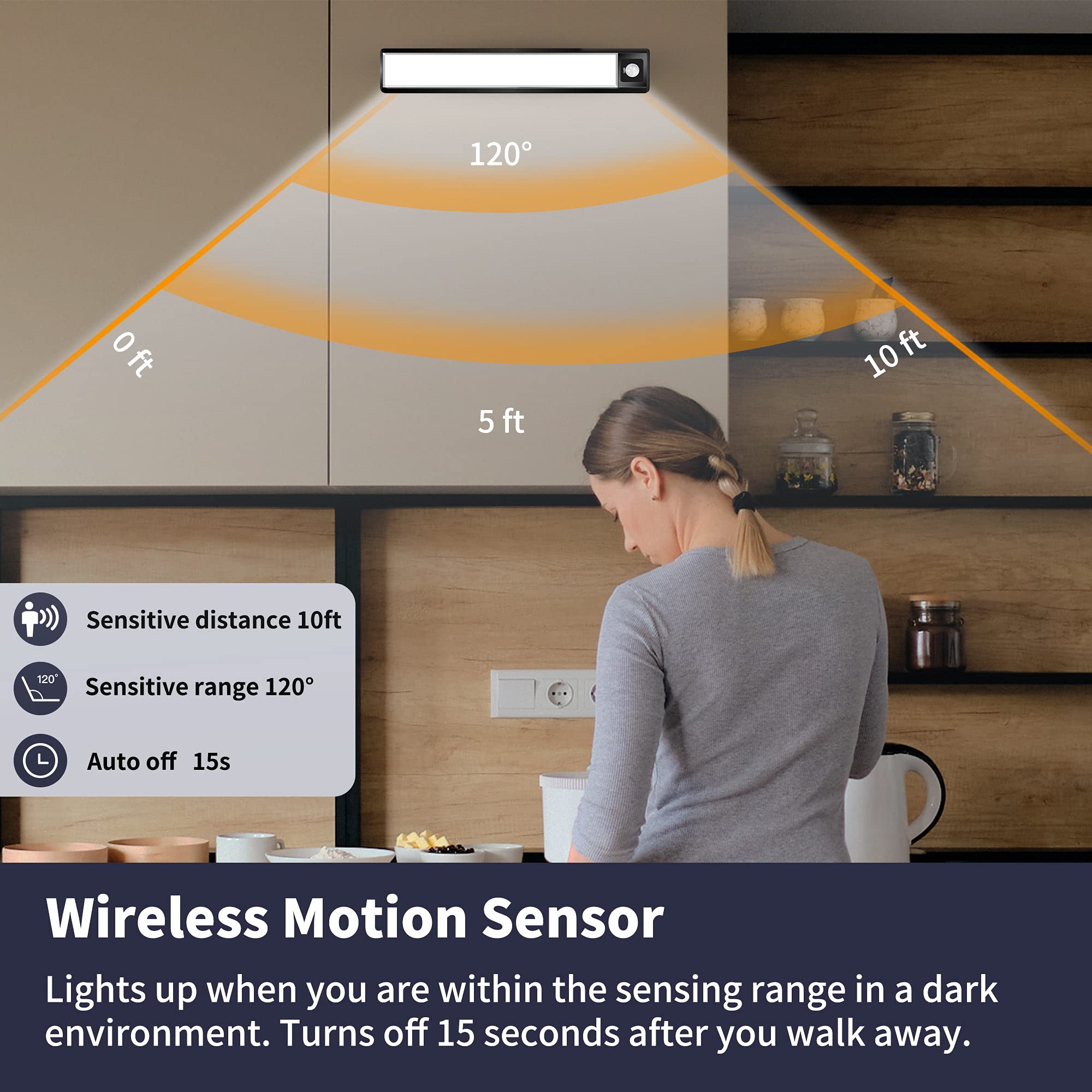 Aipolloo 3 Pack Under Cabinet Lighting Motion Sensor, 31 LED Magnet Closet Lights, Battery Operated Rechargeable Lights, Wireless Magnetic Under Counter Light for Kitchen- HW20