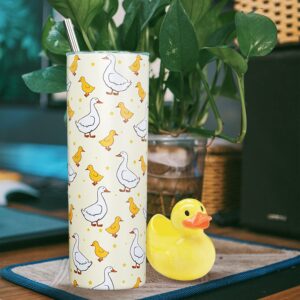 Duck Tumbler, Cute Skinny Tumbler with Straw and Lid - Yellow Duck Gifts for Women, Teens - Yellow Duck Coffee Cup/Coffee Mug, Kawaii Duck Things/Stuff/Decor, Double Wall Insulated Tumbler 20 Oz