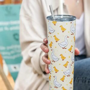 Duck Tumbler, Cute Skinny Tumbler with Straw and Lid - Yellow Duck Gifts for Women, Teens - Yellow Duck Coffee Cup/Coffee Mug, Kawaii Duck Things/Stuff/Decor, Double Wall Insulated Tumbler 20 Oz