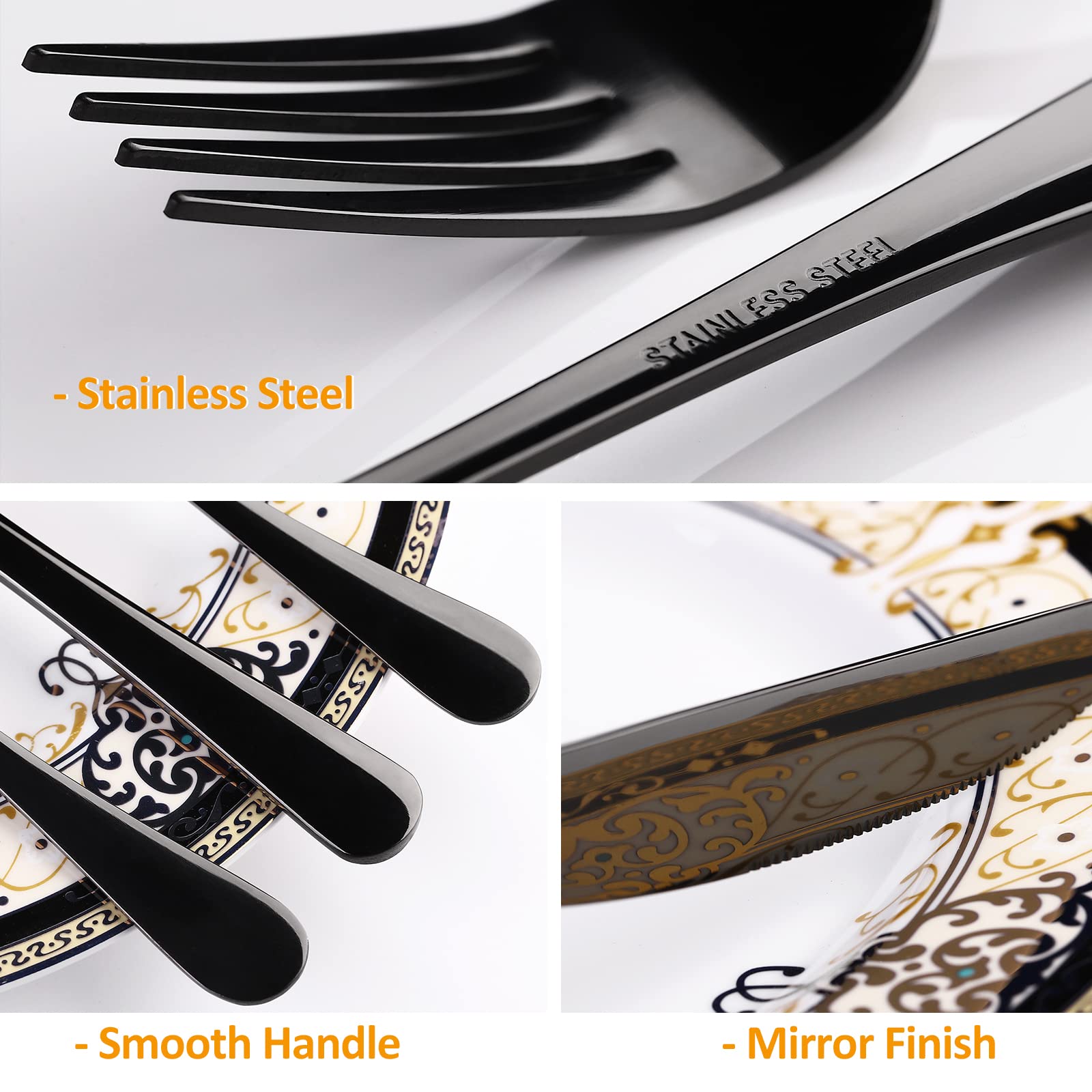 40 Piece Unique Flatware set,Black Matte Graffiti Pattern Silverware Set for 8,SANLUNS Poker Crown Gothic Pattern Design,Stainless,Satin Finish Everyday Tableware Cutlery Utensils For party