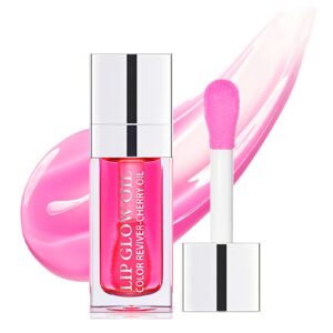 plumping lip oil, hydrating lip gloss tinted lip balm transparent lip care, big brush head glitter shine, long lasting nourishing non-sticky fresh texture (007# raspberry)