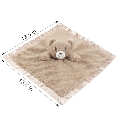 BEILIMU Baby Bear Security Blanket Soft Minky Baby Lovey Animal Plush Blanket Unisex Lovie Gift for Toddler, Boys and Girls, 13.5 Inch (Light Brown)