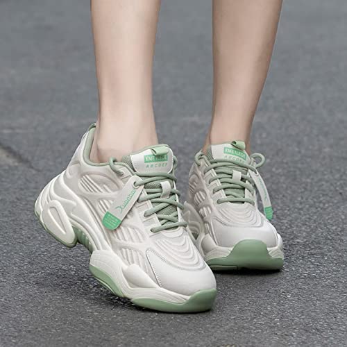 GLISEYMY Chunky Sneakers Women Chunky Platform Sneakers Grey Green Casual Lace-Up Walking Shoes