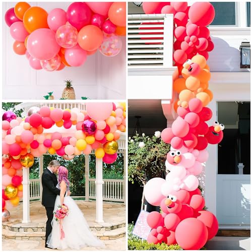 BBeiPulAs 73Pcs Hot Pink and Orange Balloon Arch 12in Pink Confetti Balloons Hot Pink Pastel Pink Orange Balloons for Kids' Party Supplies Hot Pink and Gold Decorations