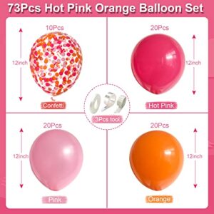 BBeiPulAs 73Pcs Hot Pink and Orange Balloon Arch 12in Pink Confetti Balloons Hot Pink Pastel Pink Orange Balloons for Kids' Party Supplies Hot Pink and Gold Decorations