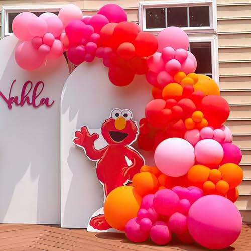 BBeiPulAs 73Pcs Hot Pink and Orange Balloon Arch 12in Pink Confetti Balloons Hot Pink Pastel Pink Orange Balloons for Kids' Party Supplies Hot Pink and Gold Decorations