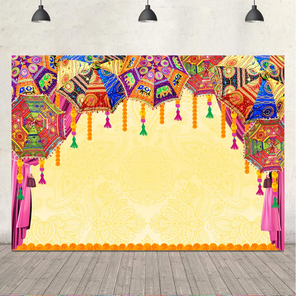 Ticuenicoa Indian Traditional Backdrop Indian Colorful Embroidered Umbrella-Wedding Background Bridal Shower Party Decorations Photo Booth Props 7x5ft