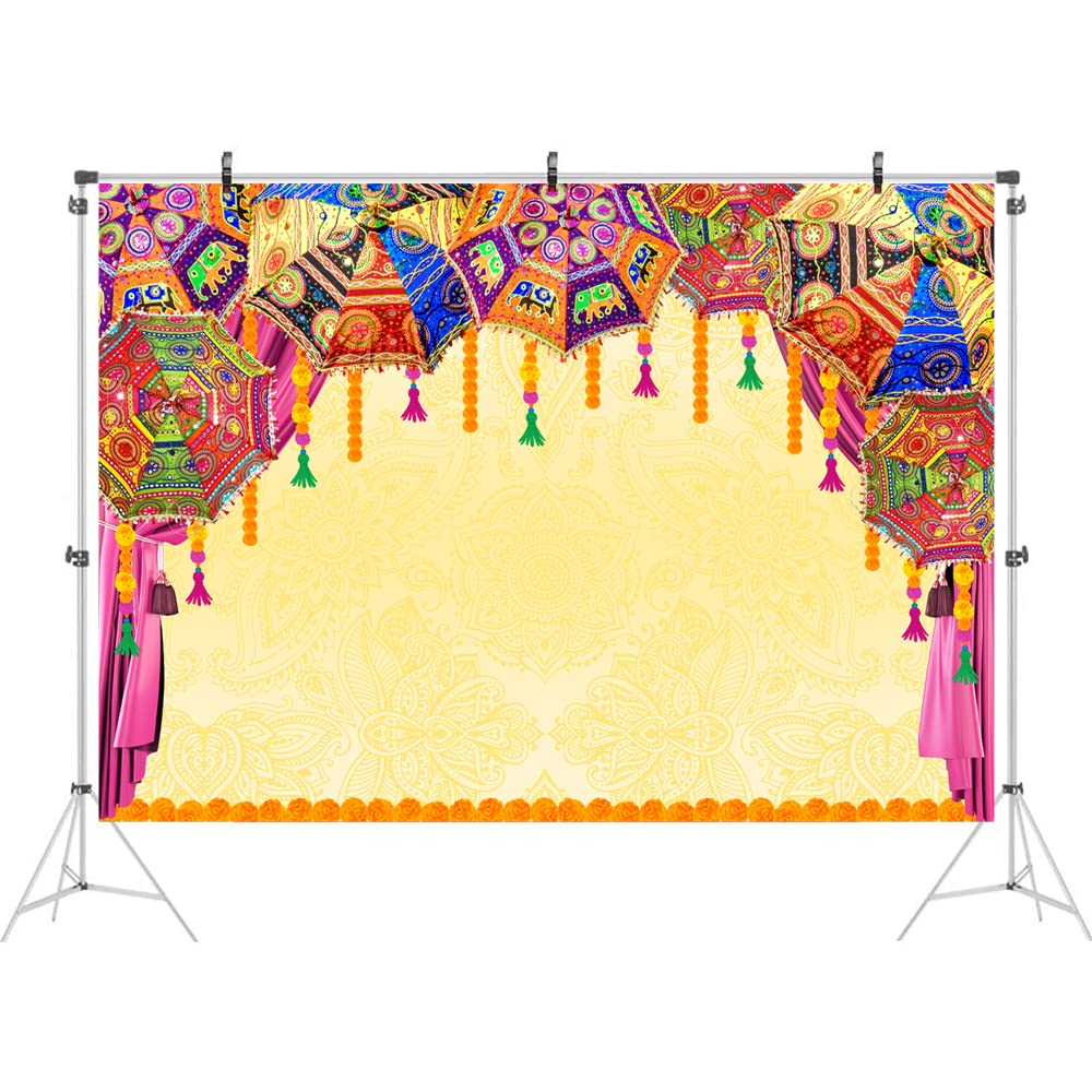 Ticuenicoa Indian Traditional Backdrop Indian Colorful Embroidered Umbrella-Wedding Background Bridal Shower Party Decorations Photo Booth Props 7x5ft